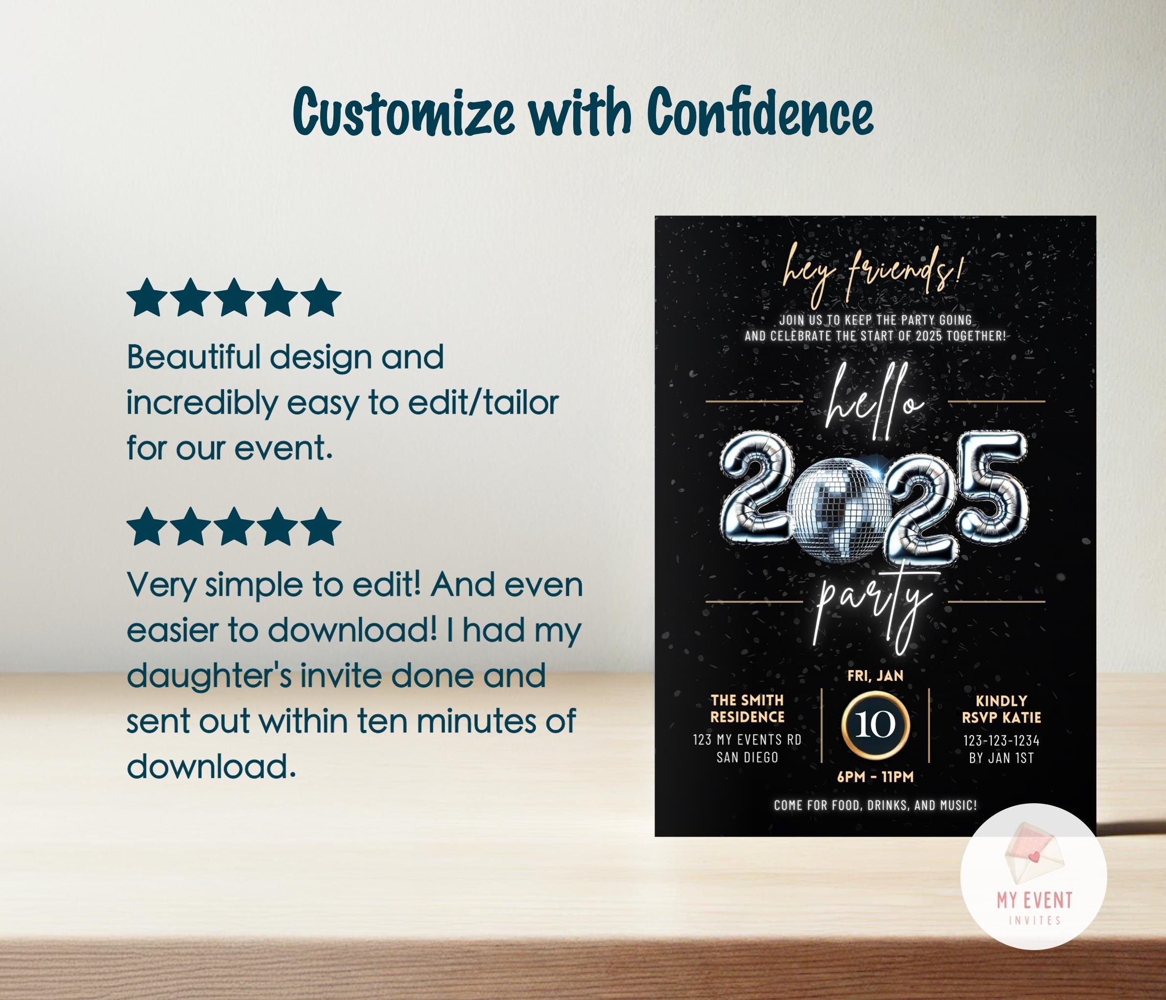 New Year Party Invitation, Kick off 2025 Party Invite, Editable Digital ...