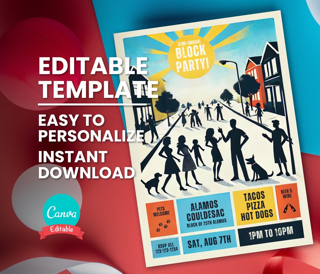 Block Party Invitation, Community Party Flyer, Neighborhood Gathering ...