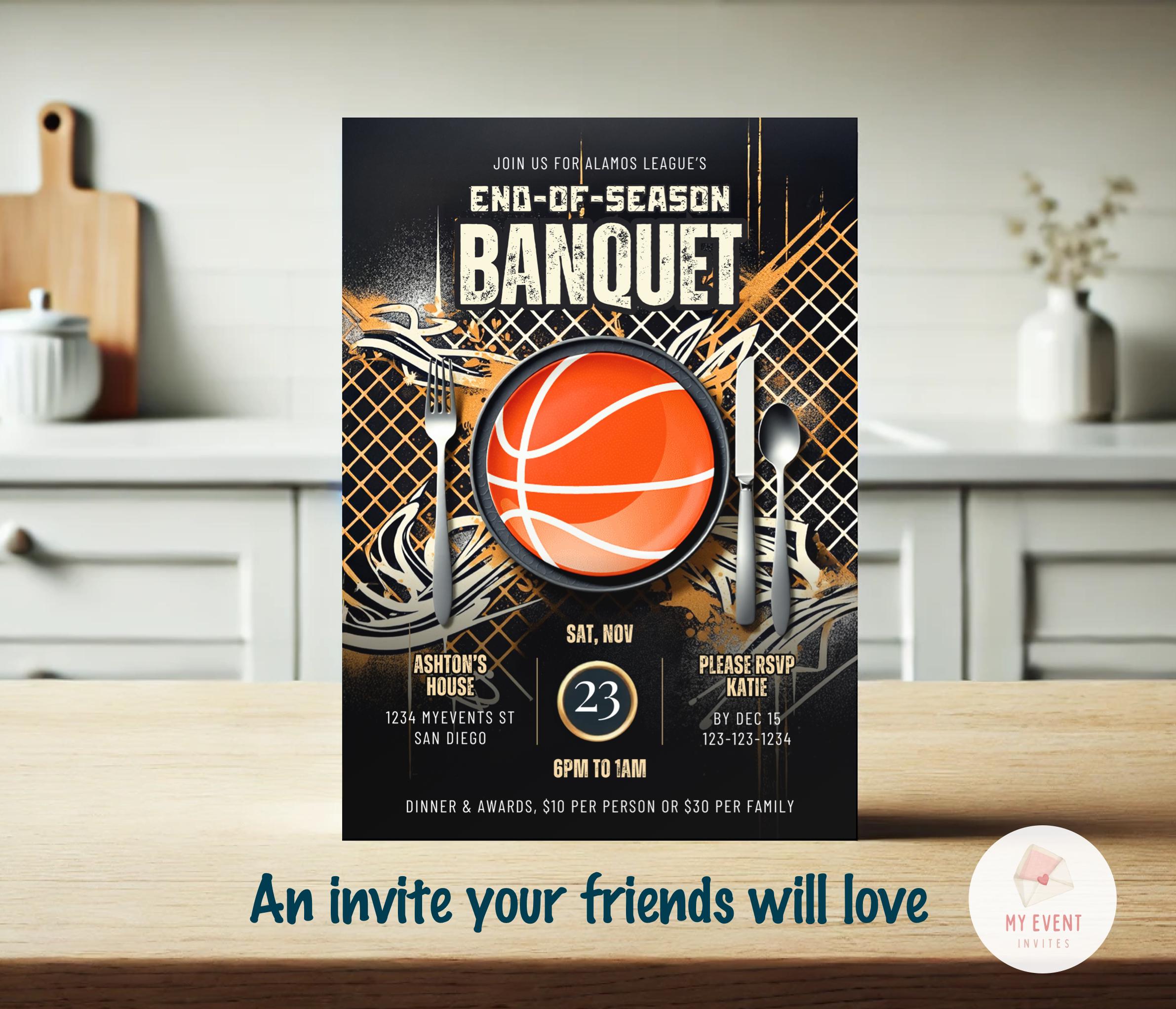 Basketball End of Season Banquet Invitation, Sports Team Banquet Invite ...