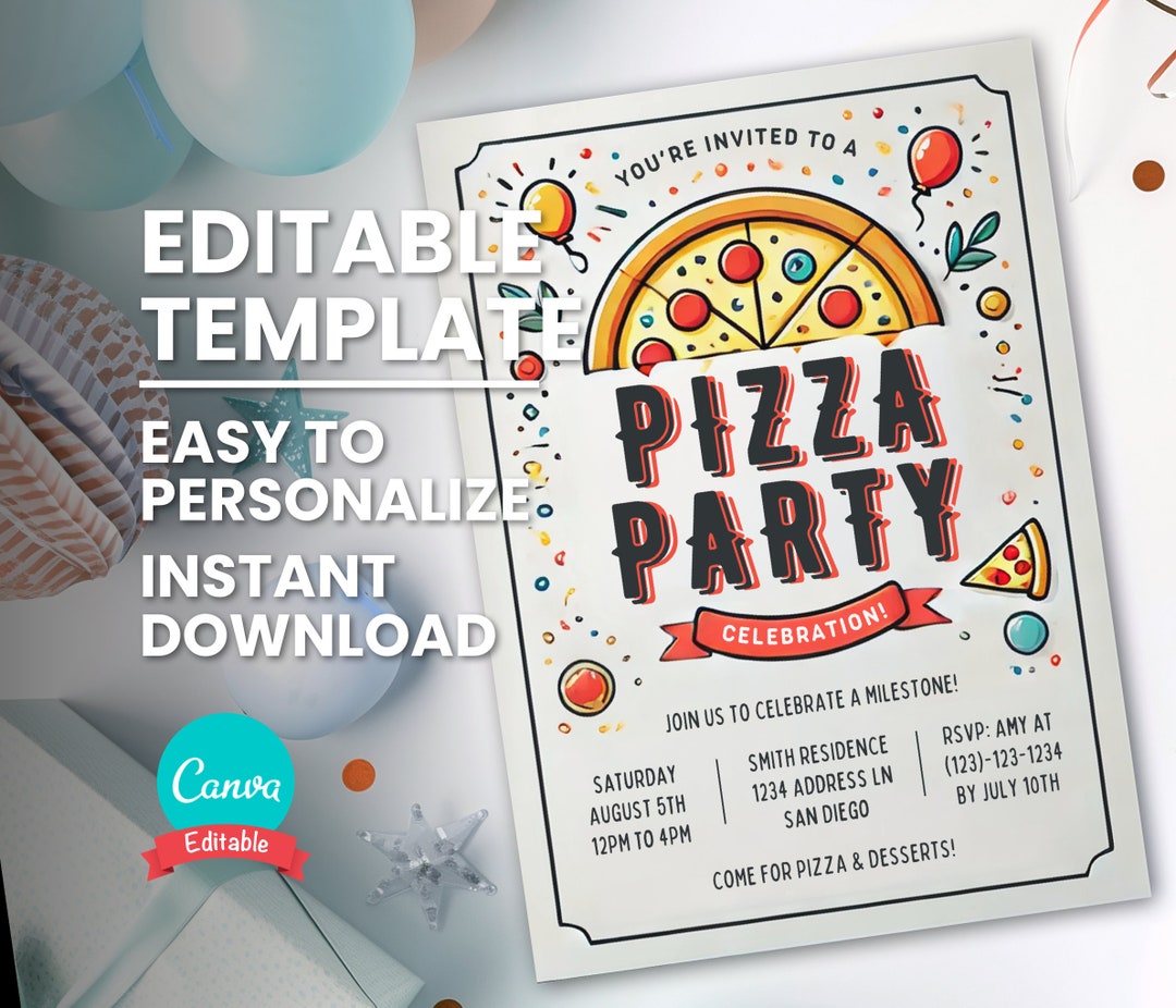 Pizza Party Invitation for School Pizza Party or Pizza Birthday Party ...