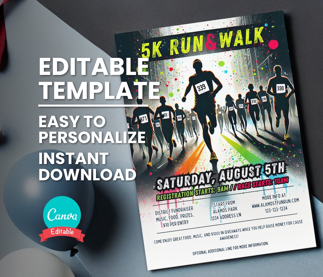 Fun Run Flyer for 5K 10K Color Run or Neighborhood Race Event ...