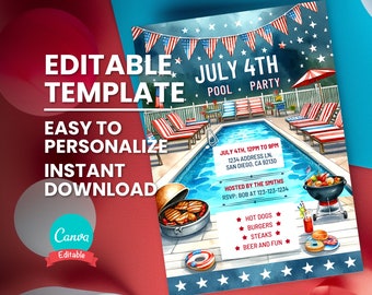 July 4th Invitation for July 4th Pool Party Invitation, Summer BBQ ...