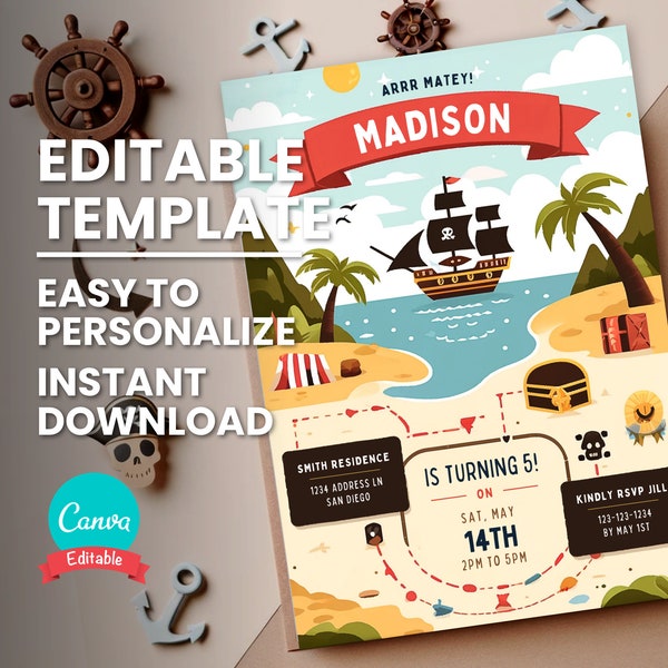 Pirate Themed Birthday Card - Etsy