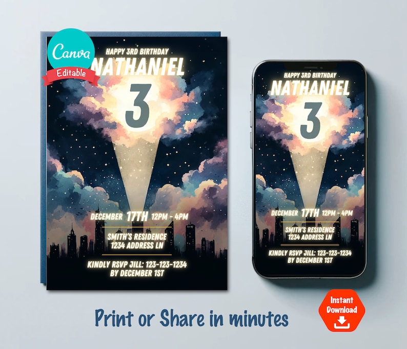 Editable Age Superhero Birthday Invite for Kid Superhero Summon ...