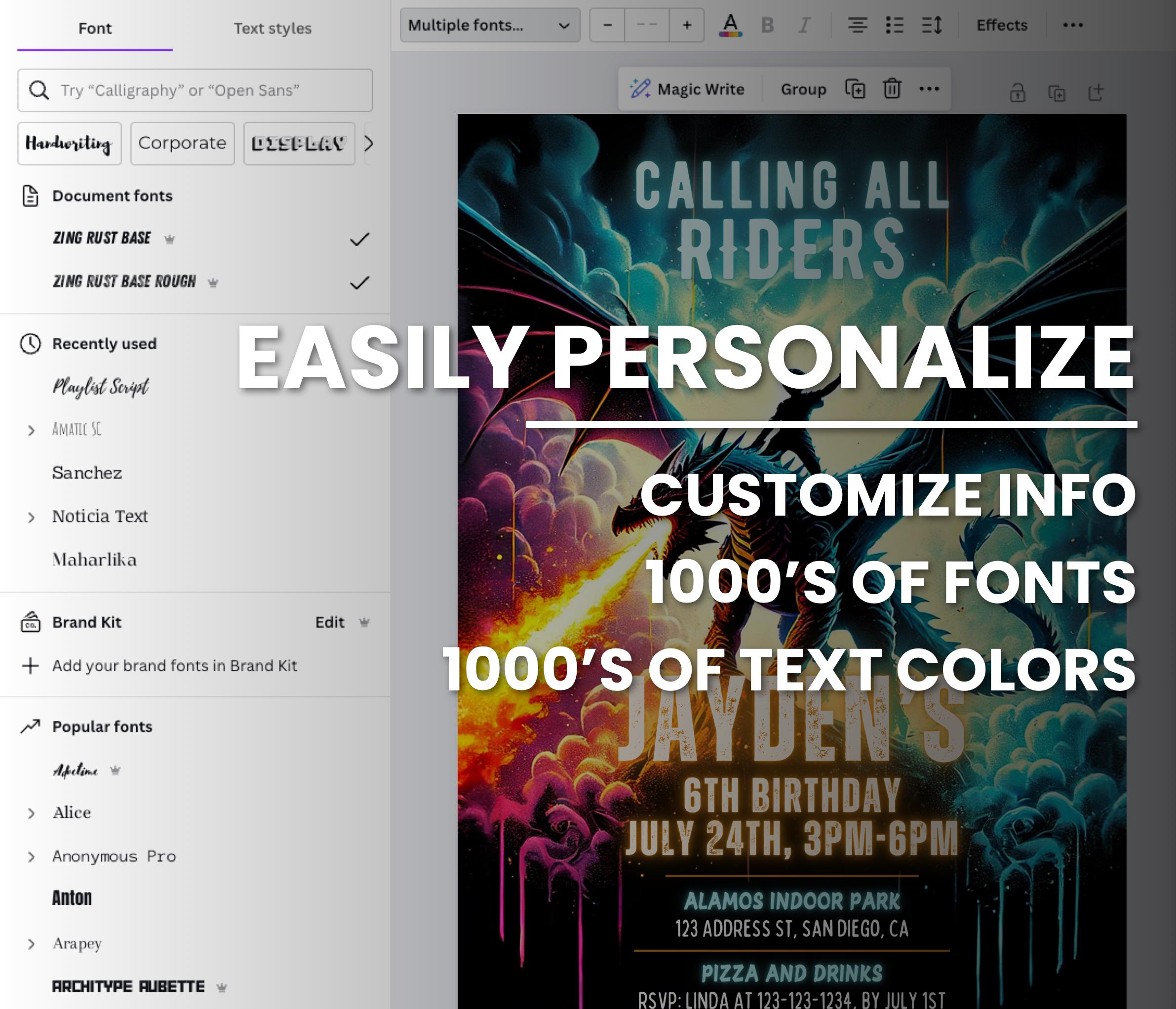 Epic Dragon Birthday Party Invitation Card, Calling All Riders ...