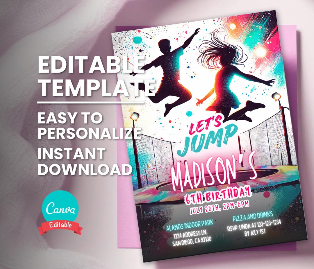 Trampoline Birthday Invitation, Let's Jump Invite, Trampoline Park ...