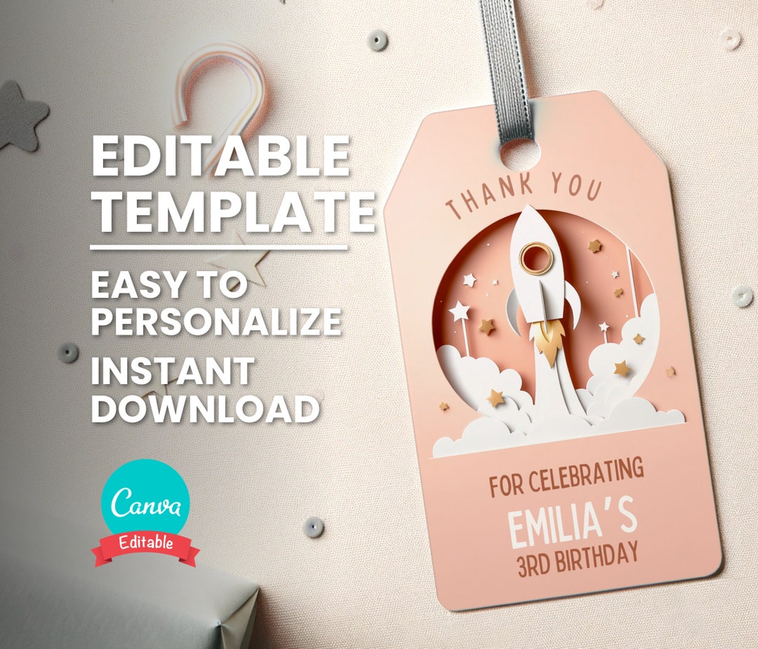 Rocketship Thank You Tag for Outer Space Party, Rocket Blast off Gift ...