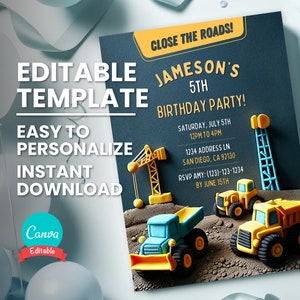 Construction Birthday Party Invite for Kid Construction Vehicle Party ...