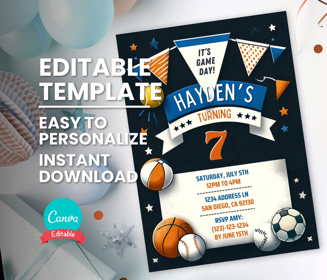 MVP Sport Party Invitation for Sports Birthday Party Invite, Sporting ...