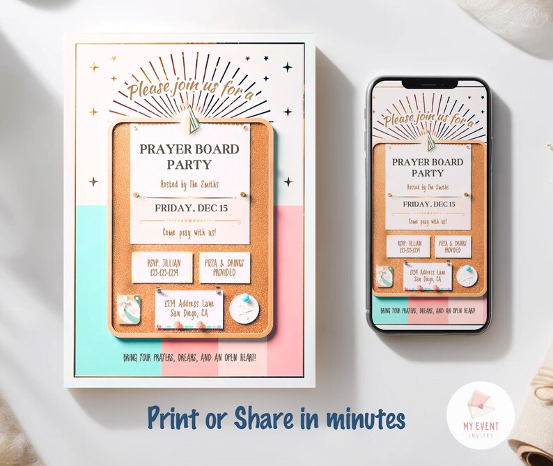 Prayer Board Party Invitation, Prayer Party Invite, Editable Template ...