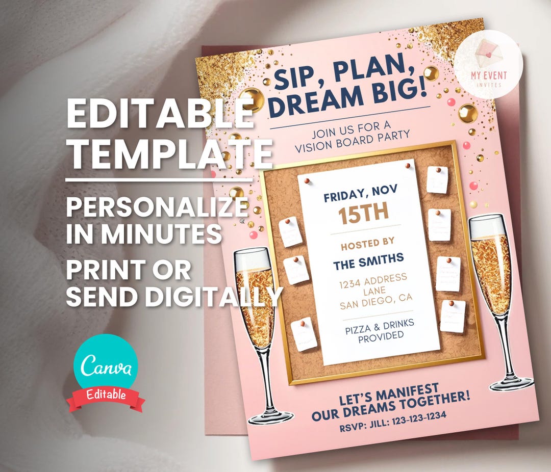 Vision Board Party Invitation, New Year Goal Plan Party Invite ...