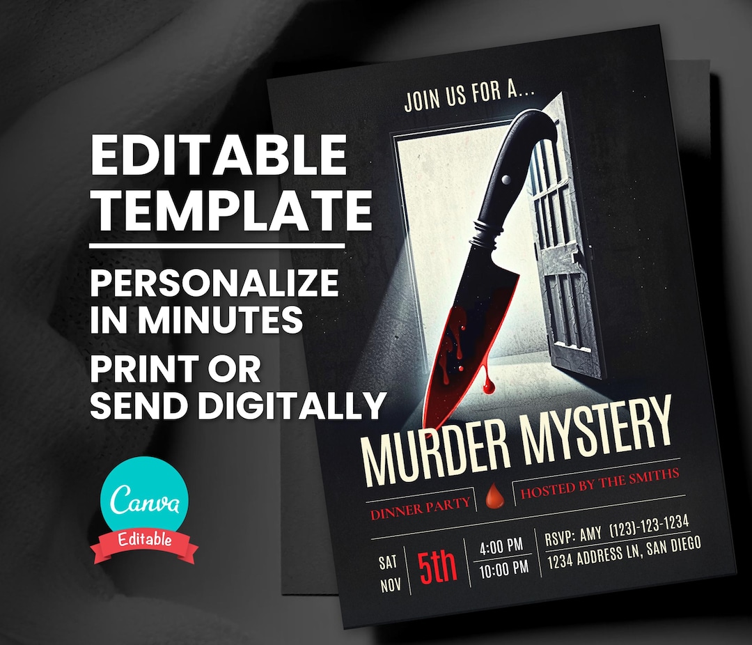 Murder Mystery Invitation, Clue Game Dinner Party Invite, Editable ...