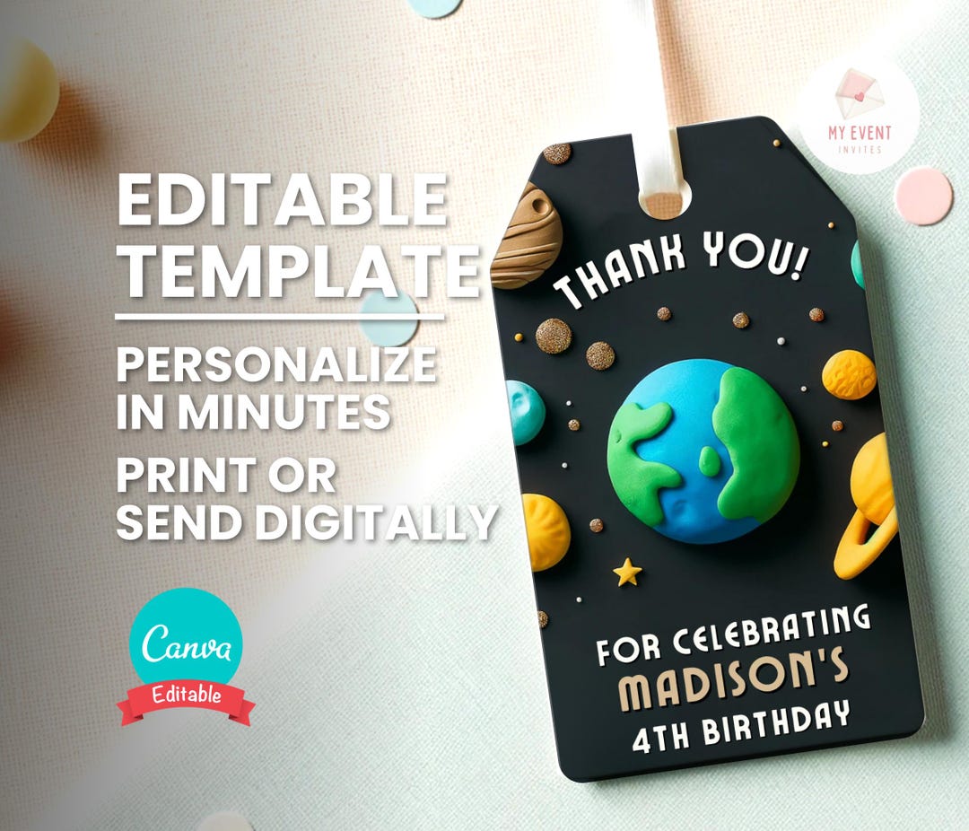 Outer Space Thank You Tag, Solar System Birthday, Editable Template ...