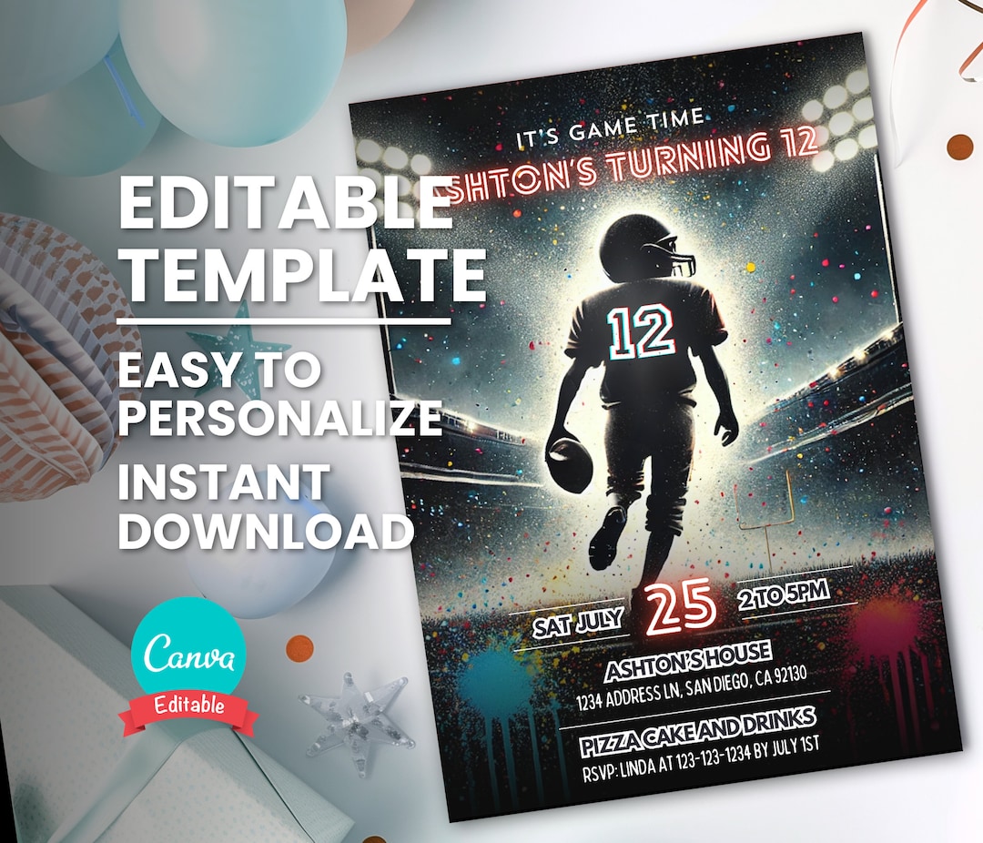 Football Birthday Invitation, Editable Age, Football Player Birthday ...