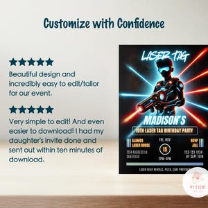 Laser Tag Party Invitation, Easy Edit Template for Boy for Laser Tag ...