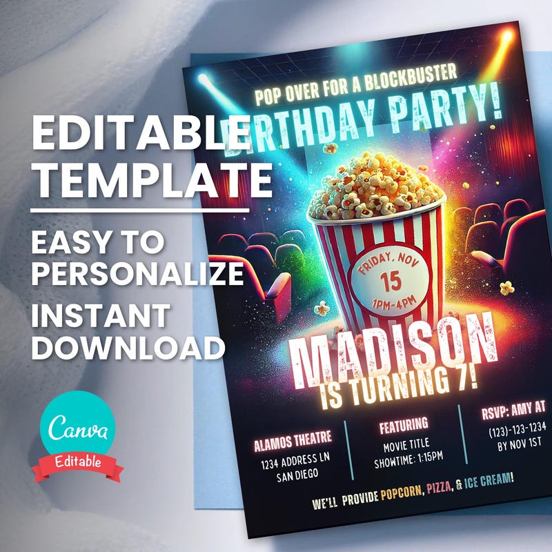 Popcorn Invitation - Etsy