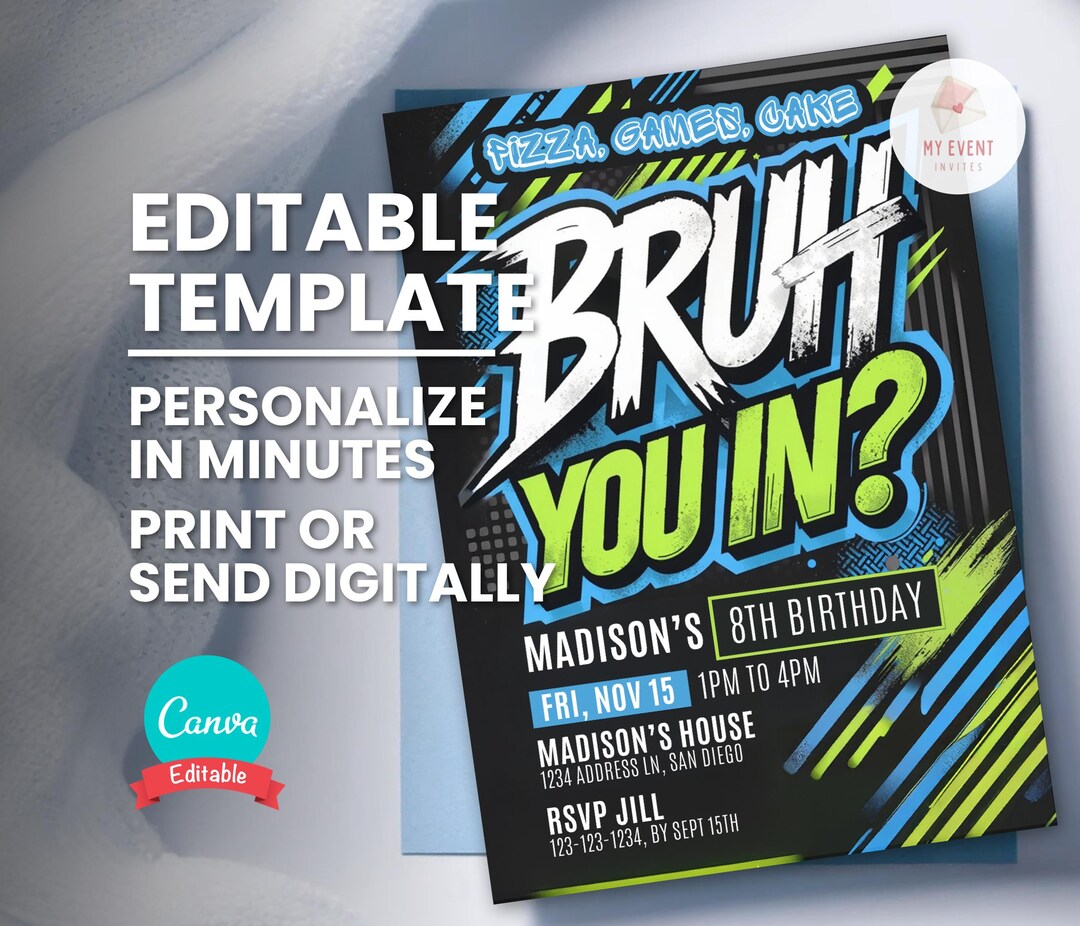 Bruh Birthday Invitation, Any Age, Any Theme Digital Template, Editable ...