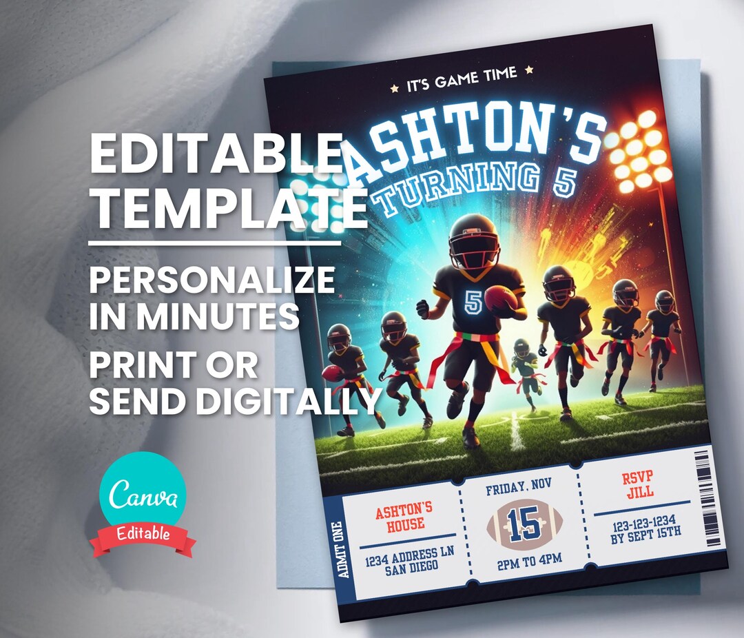 Flag Football Birthday Invitation, Athlete Player, Editable Digital ...