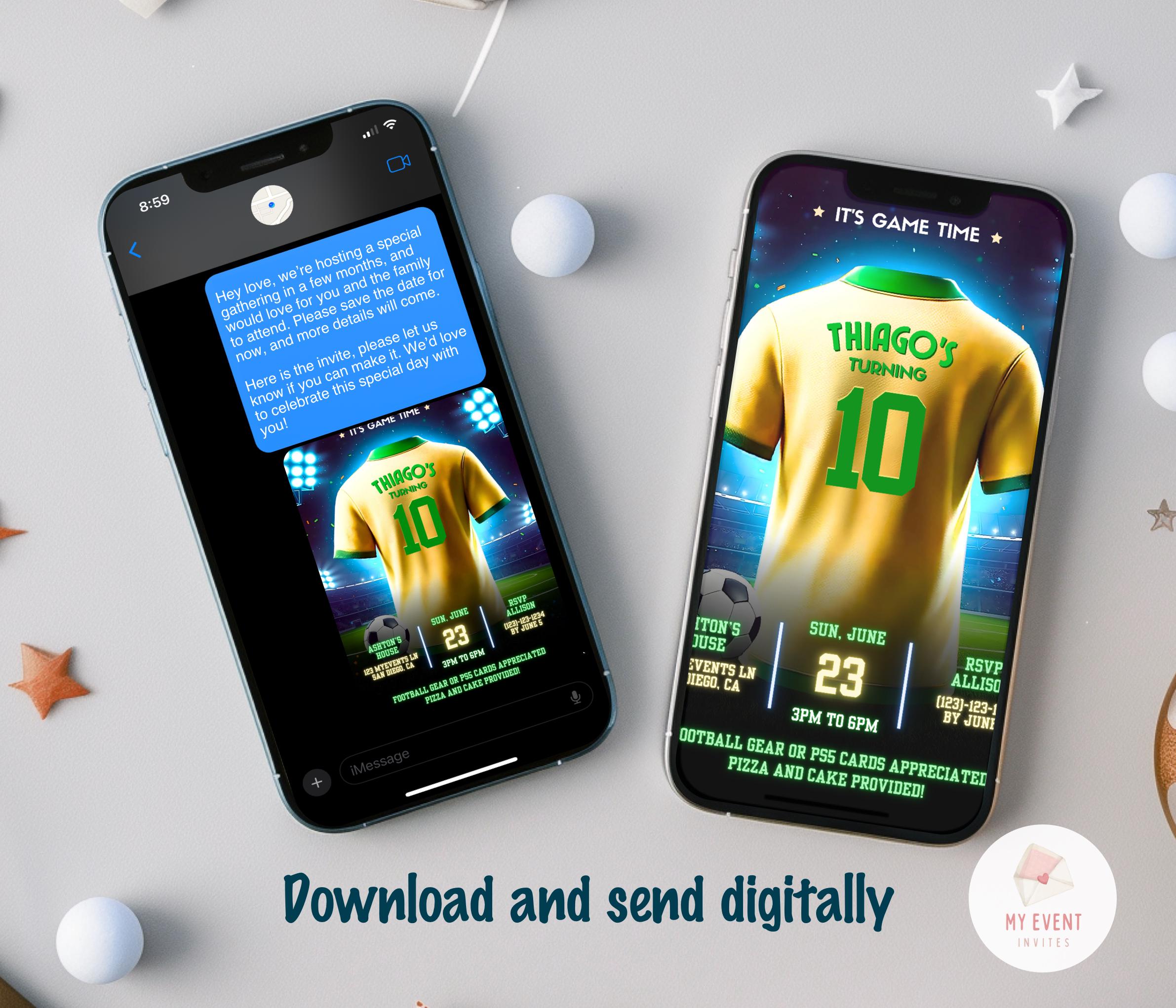 Soccer Birthday Party Invitation, Editable Age Brazil Soccer Jersey ...