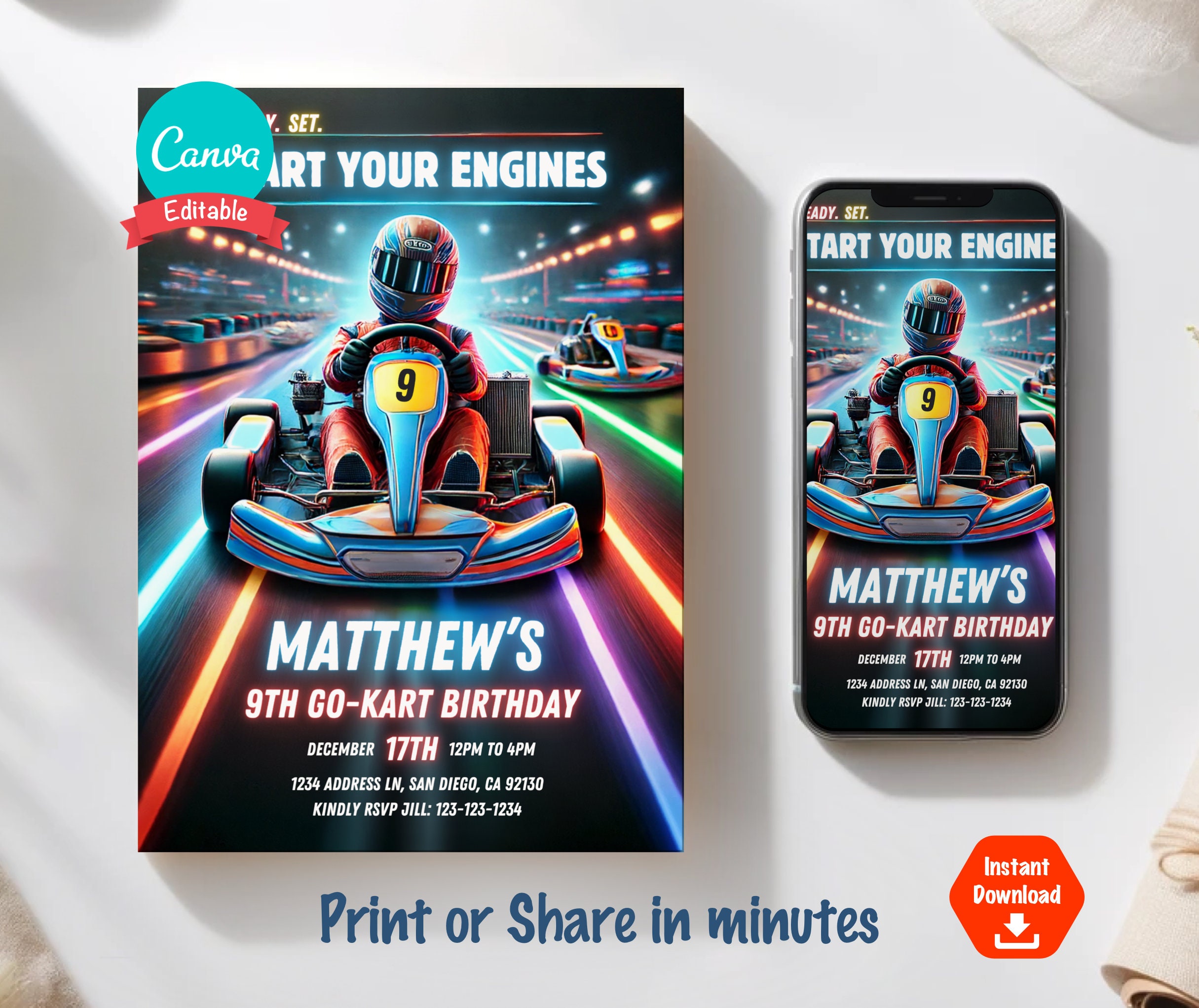 Go Kart Invite for Teen Go Cart Birthday Party Invitation, Go Karting ...
