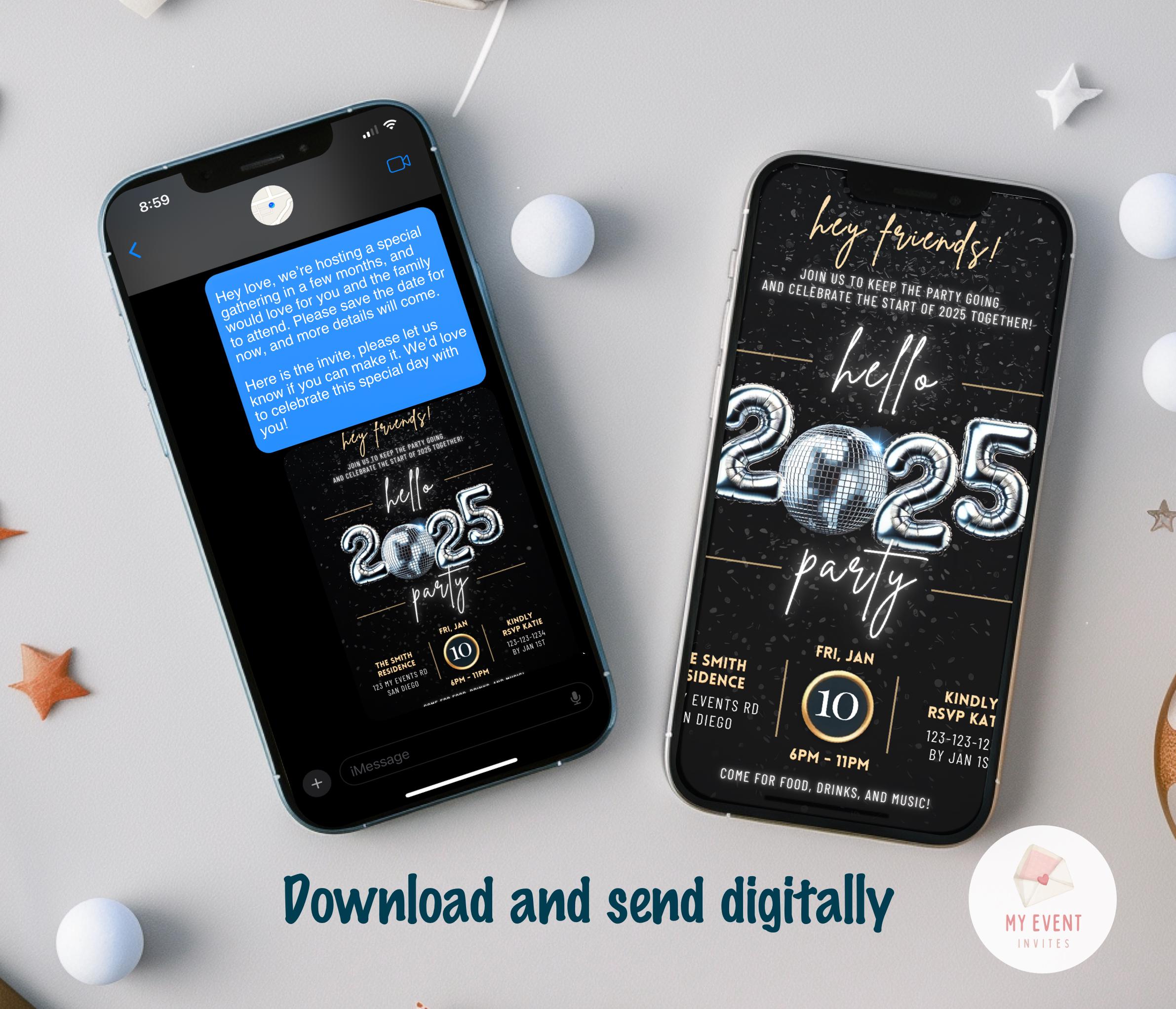 New Year Party Invitation, Kick off 2025 Party Invite, Editable Digital ...