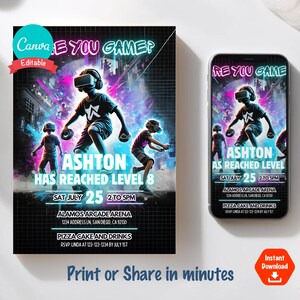 VR Birthday Invitation, Gamer Party Invite, Any Age Video Game Editable ...