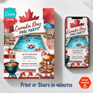 Canada Day Invitation for Canada Day Pool Party Invitation, Summer BBQ ...