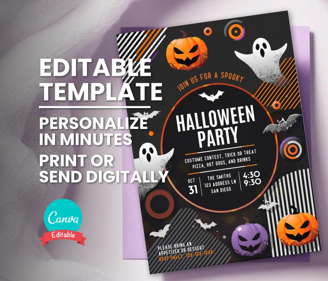 Modern Halloween Invitation, Haunted House Party, Costume Contest ...