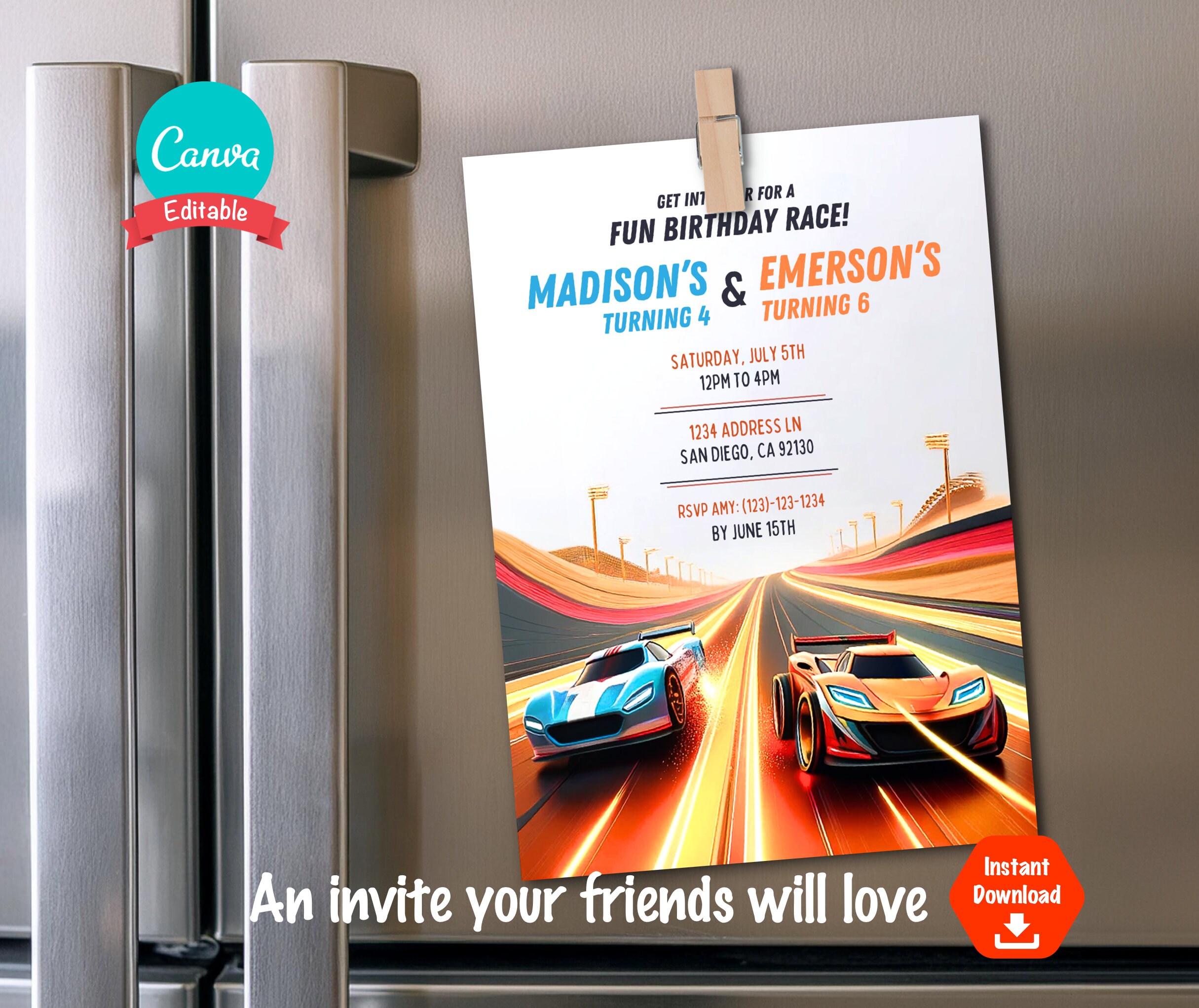 Joint Racing Party Invitation for Joint Birthday or Double Birthday ...