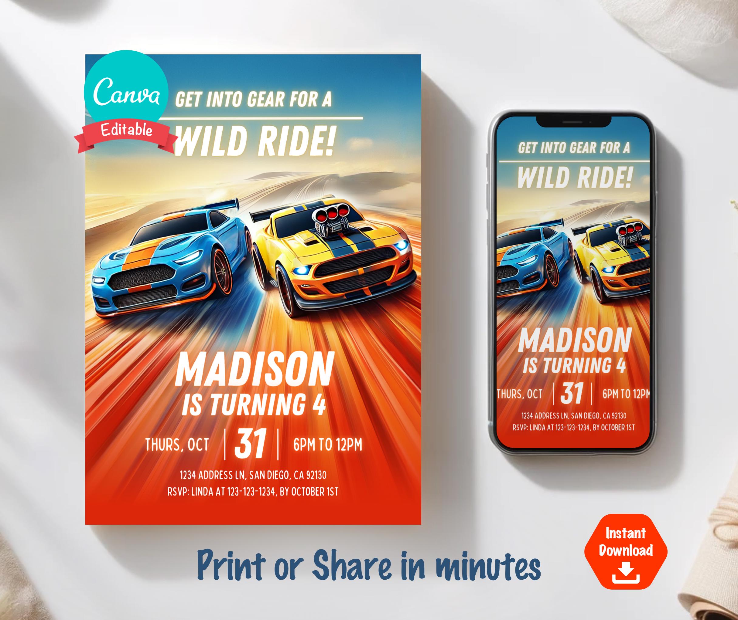 Race Car Party Invitation for Racing Birthday Party, Editable Muscle ...