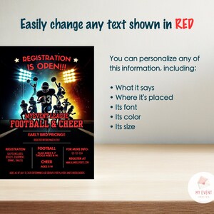 Football & Cheer Tryout Invitation, Team Registration Flyer, Editable ...