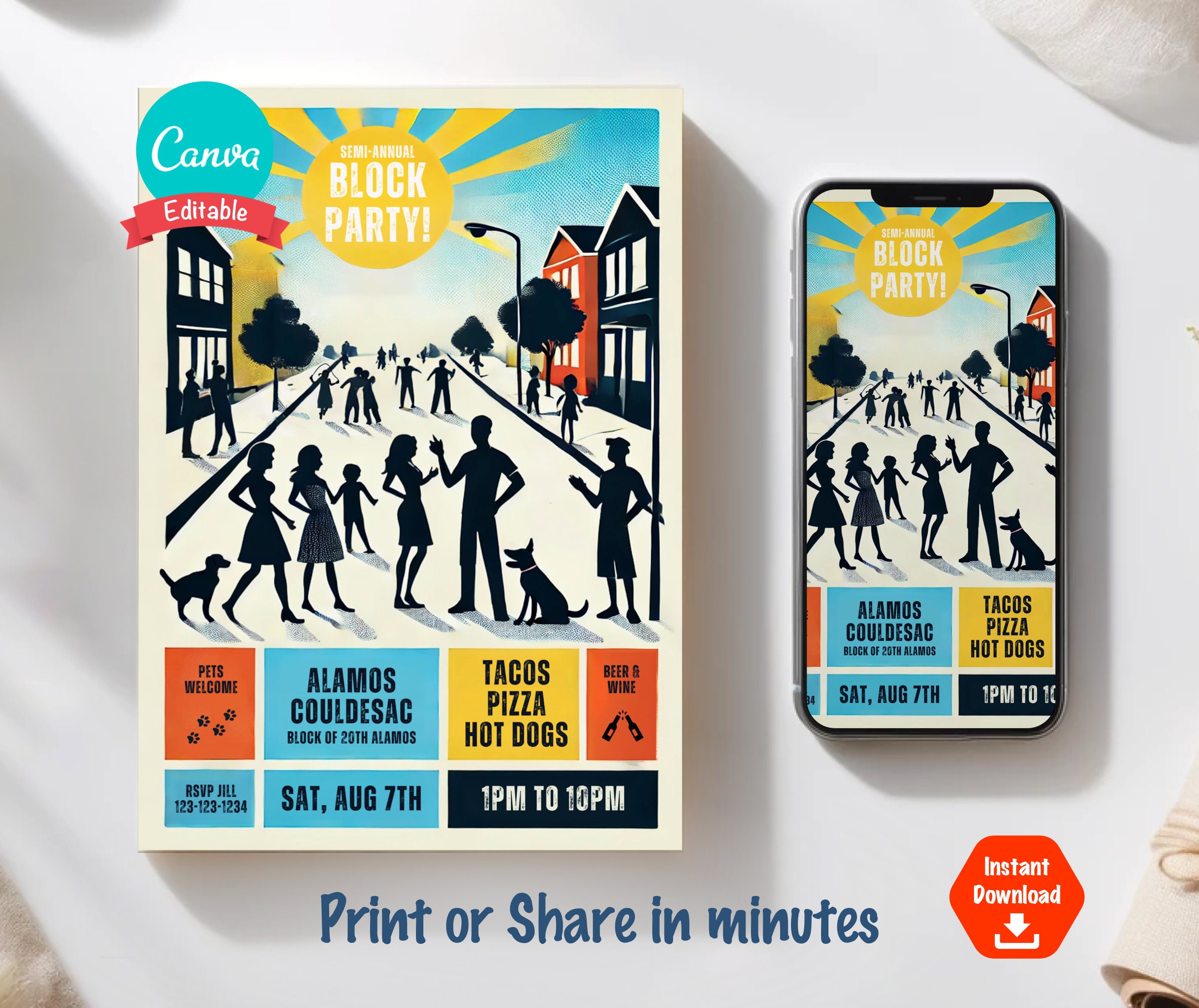 Block Party Invitation, Community Party Flyer, Neighborhood Gathering ...