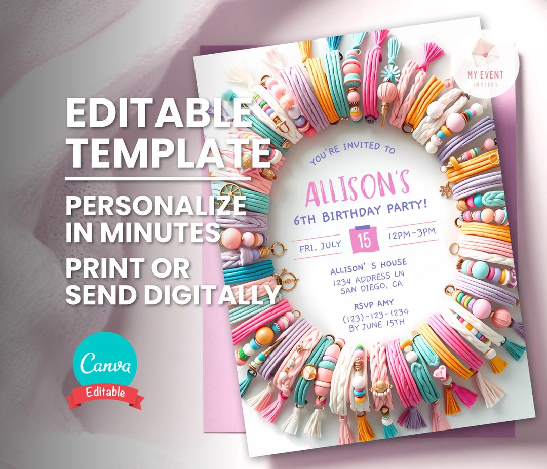 Friendship Bracelet Invitation, Jewelry Theme Birthday, Bead Making ...