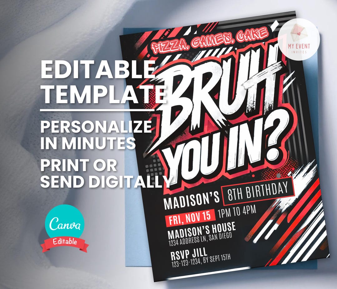 Bruh Birthday Invitation, Any Age or Theme Digital Template, Editable ...