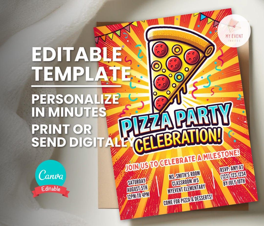 Pizza Party Invitation, School or Class Pizza Party Celebration ...