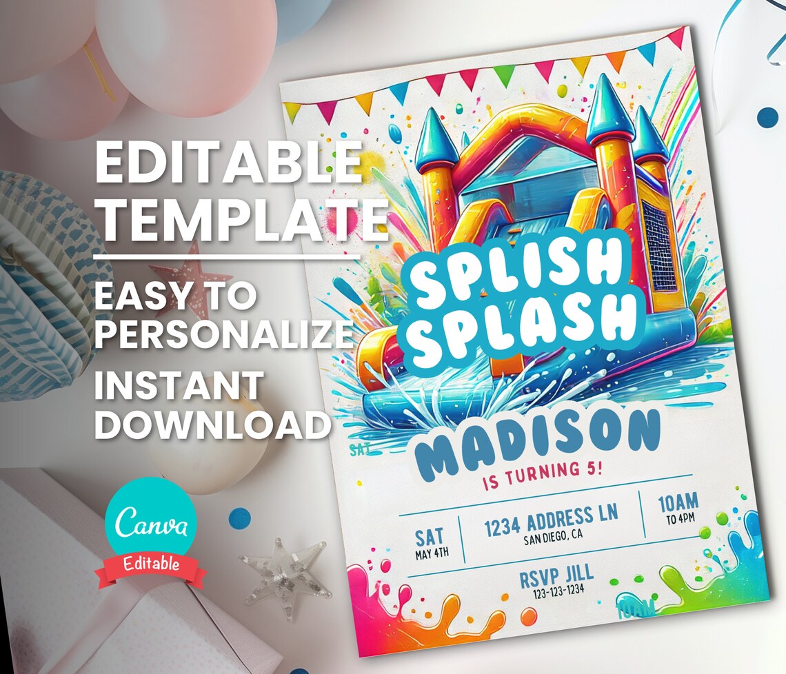 Water Slide Birthday Splash Party Invitation for Summer Pool Party ...