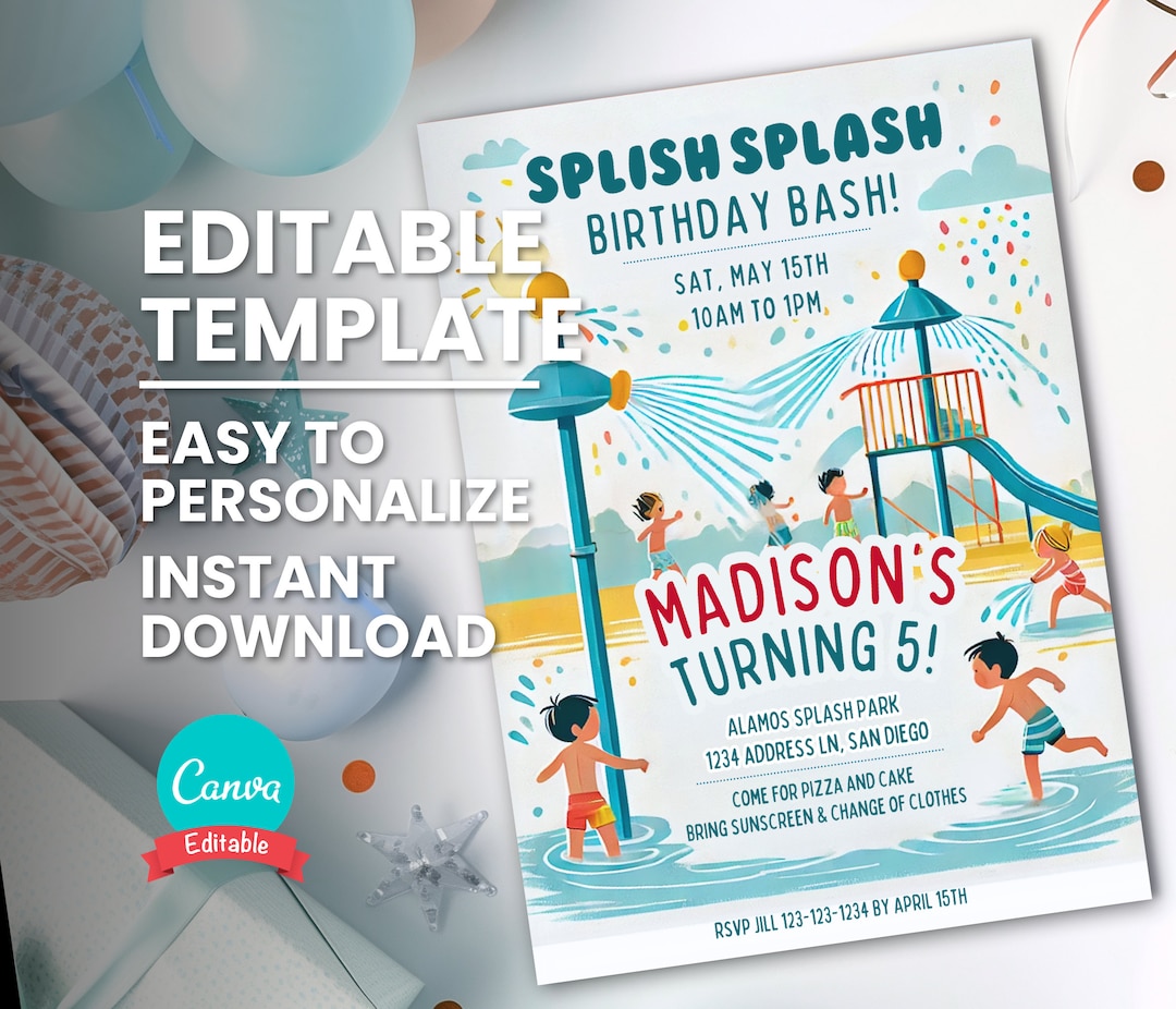 Splish Splash Birthday Bash Invitation for Splash Park or Splash Pad ...