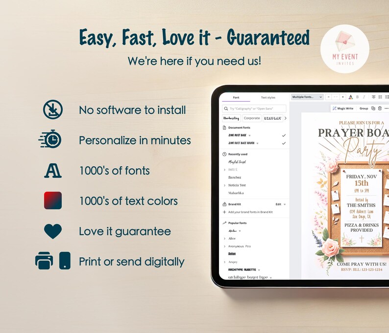 Prayer Board Party Invitation, Prayer Party Invite, Editable Template ...