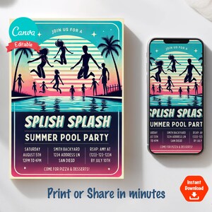Retro Pool Party Invite for Summer Pool Party or Swimming Birthday ...