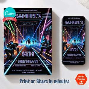Editable Laser Tag Birthday Invite for Futuristic Birthday Party ...