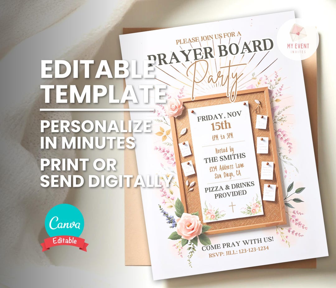 Prayer Board Party Invitation, Prayer Party Invite, Editable Template ...