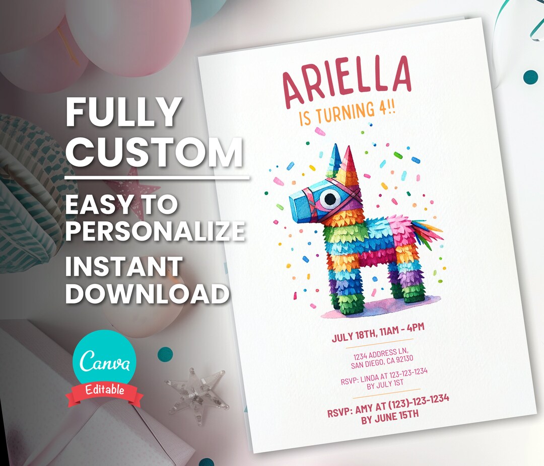 Rainbow Pinata Birthday Invite for Kid Rainbow Pony Birthday Party ...