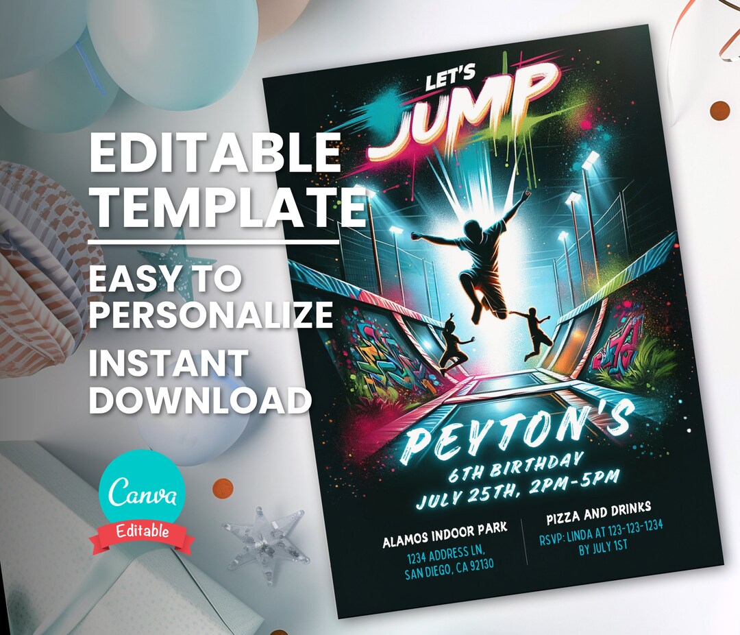 Trampoline Park Party Invite for Trampoline Birthday Party Invitation ...