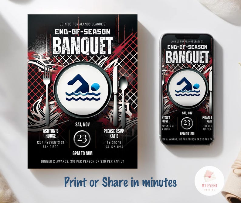 Swim Banquet Invitation, Any Theme Swimming Team Banquet Invite ...
