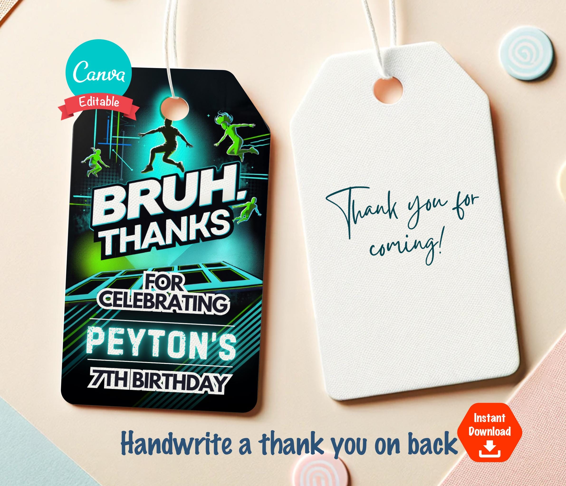 Trampoline Park Thank You Tag, Editable Template, Birthday Party Gift ...