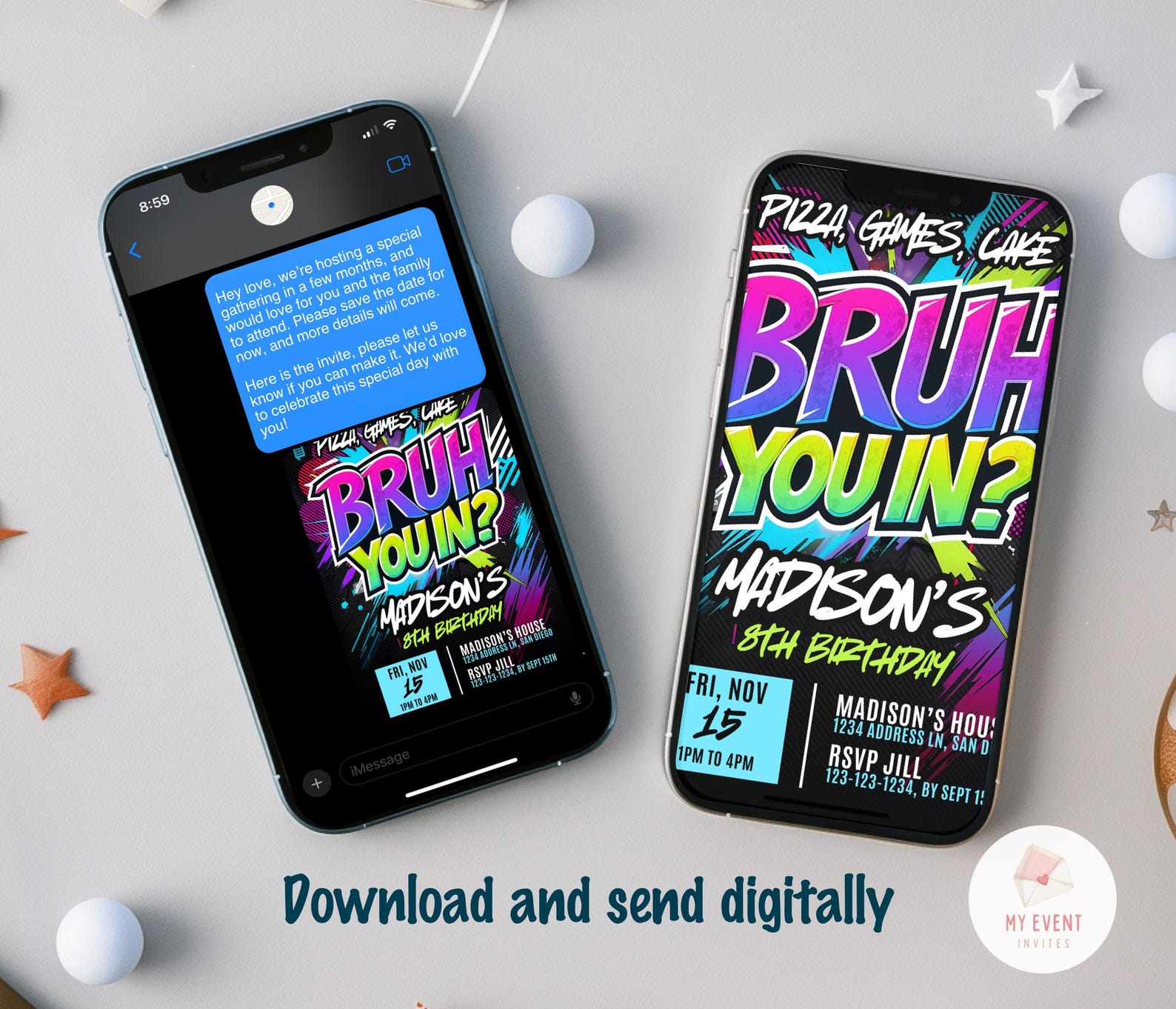 Bruh Birthday Invitation, Neon Graffiti Party Invite, Any Age & Theme ...