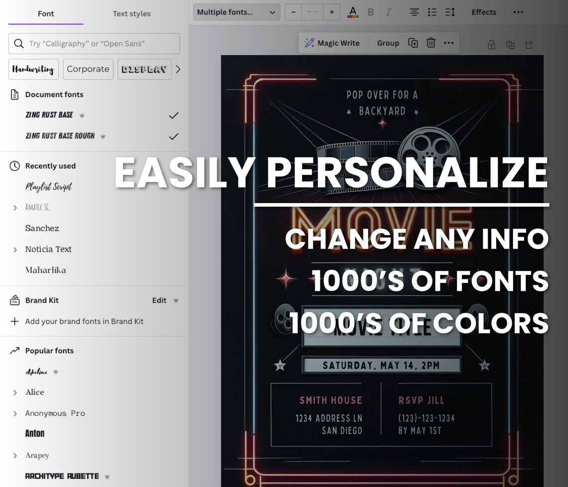 Movie Night Invitation for Movie Party, Backyard Movie Party Invite ...