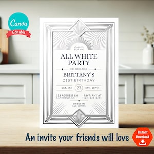 All White Theme Invitation, All White Party Invite, Editable Template ...