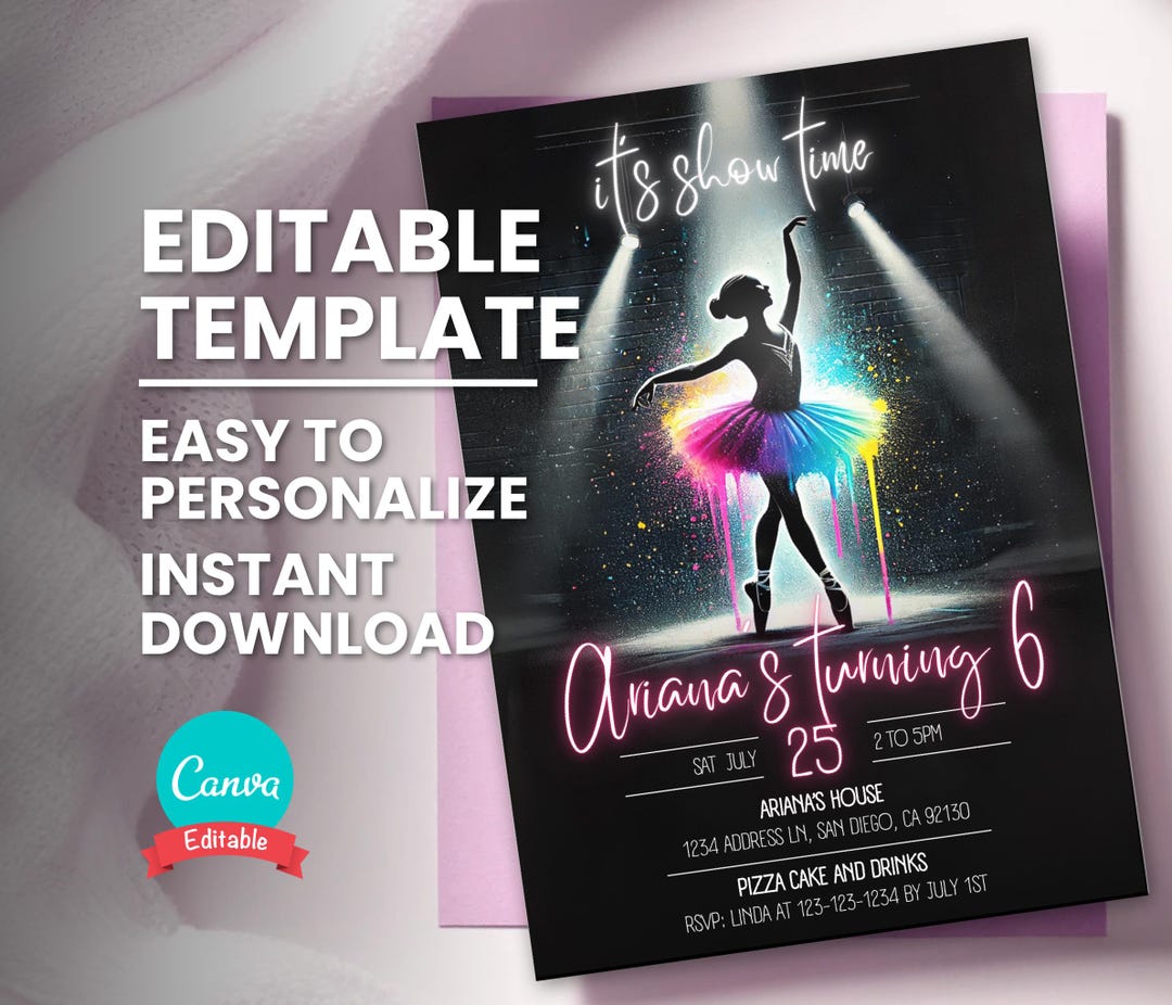 Ballet Birthday Invitation, Any Age Ballerina Dancer Party Invite ...