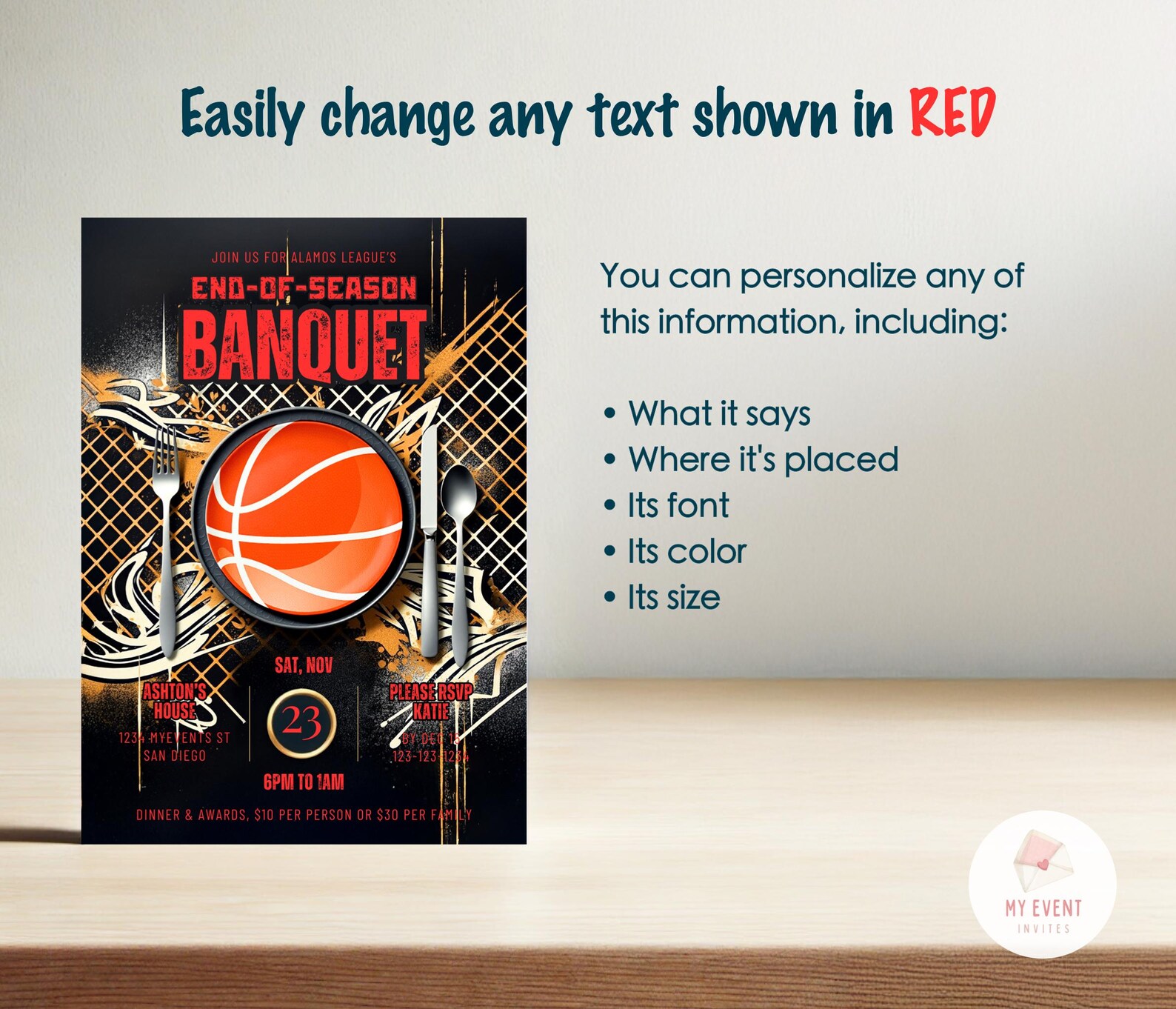 Basketball End of Season Banquet Invitation, Sports Team Banquet Invite ...
